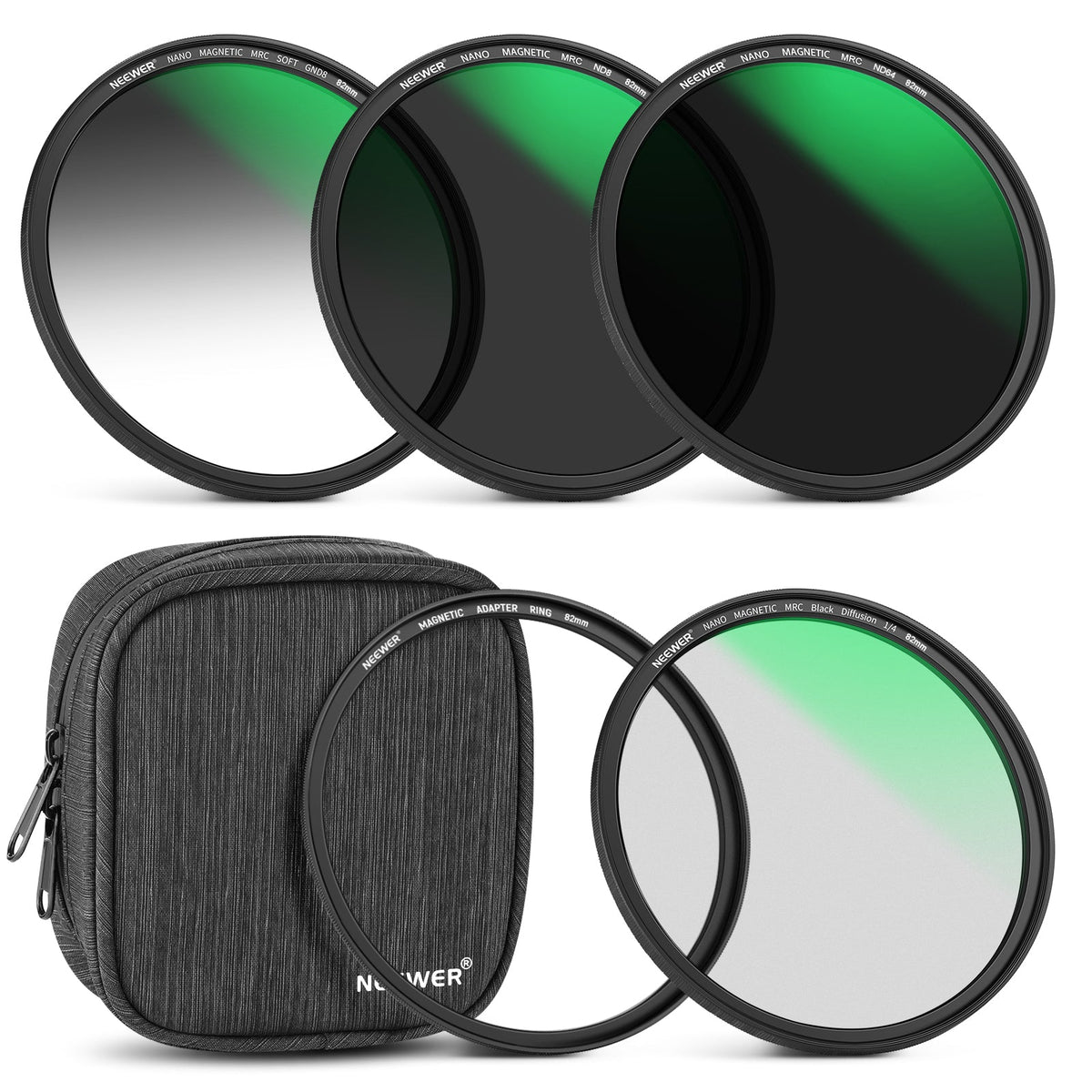 NEEWER 5-in-1 Magnetic Lens Filter Kit (1/4 Black Diffusion+GND8+ND8+N ...