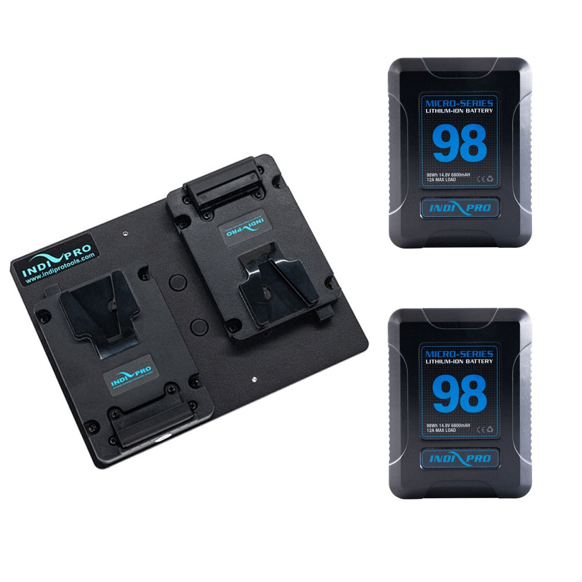2x Micro-Series 98Wh Li-Ion Batteries with Hot-Swap Dual V-Mount Adapt ...
