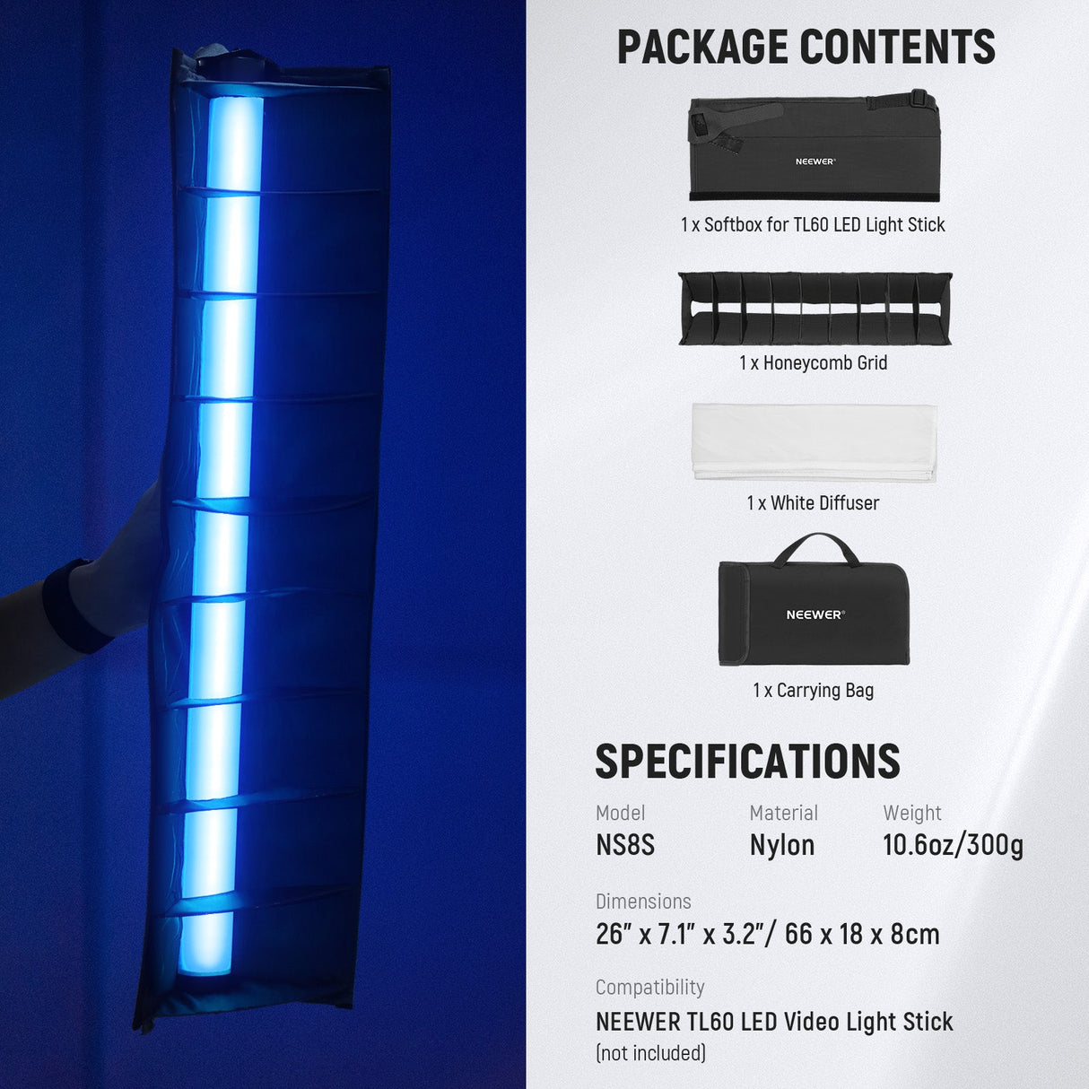 NEEWER Tube Light Grid Softbox Diffuser for TL60 – IMPULSE