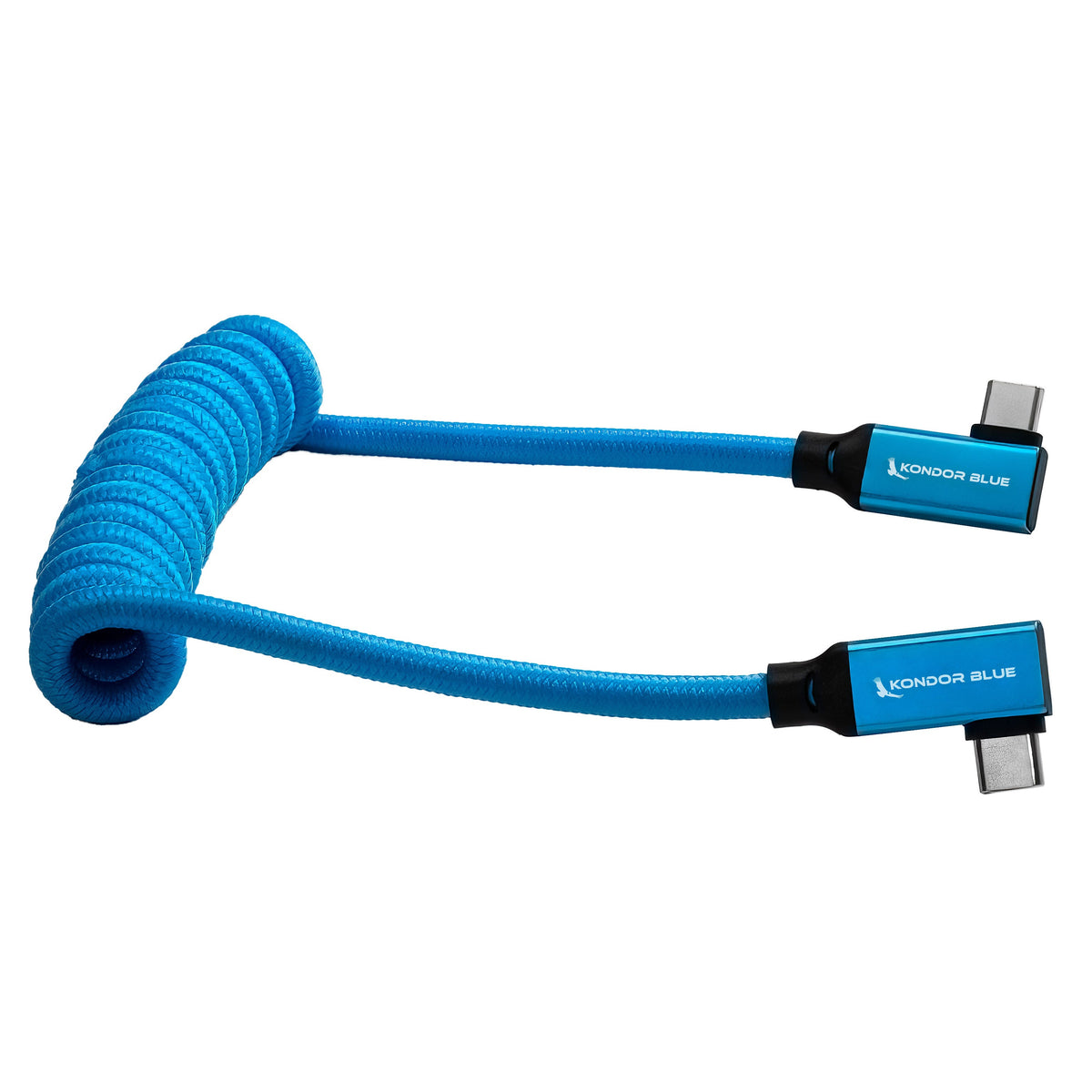 12-24" Coiled USB-C 3.2 Right Angle Braided Cable for 8K Data and Powe ...