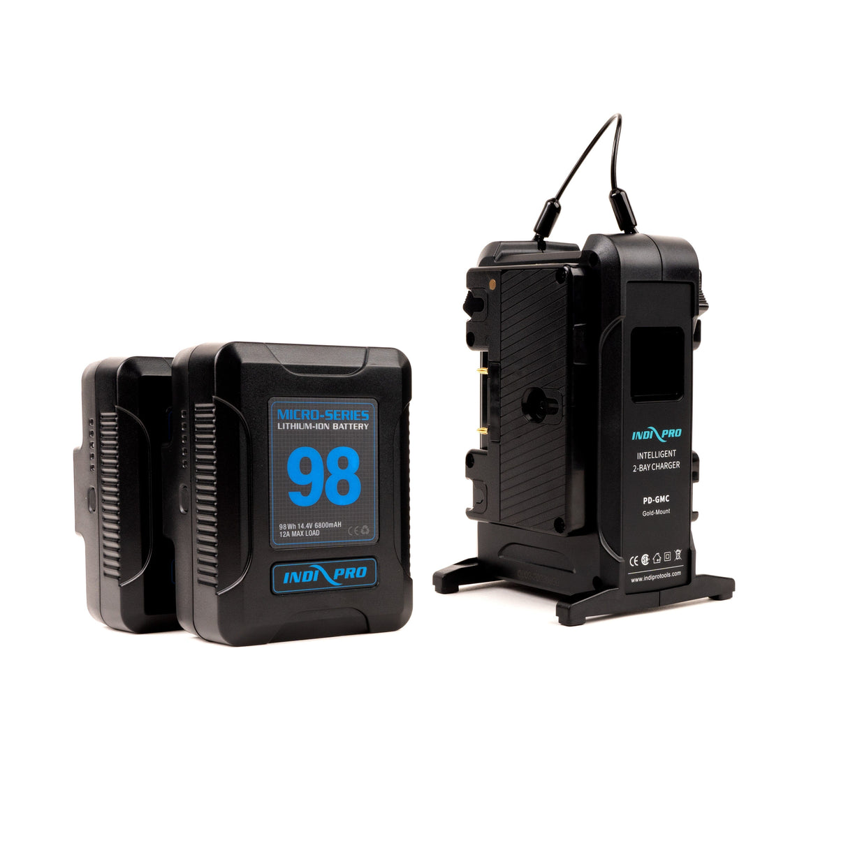 Indipro 2x Micro-Series 98Wh Gold Mount Li-Ion Batteries and Dual Gold ...